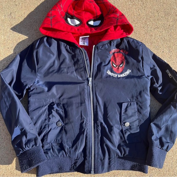 Marvel | Jackets & Coats | Spiderman Jacket With Hood Quilted Lining ...
